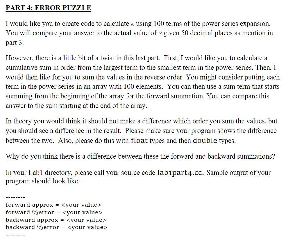Solved PART 4: ERROR PUZZLE I would like you to create code | Chegg.com