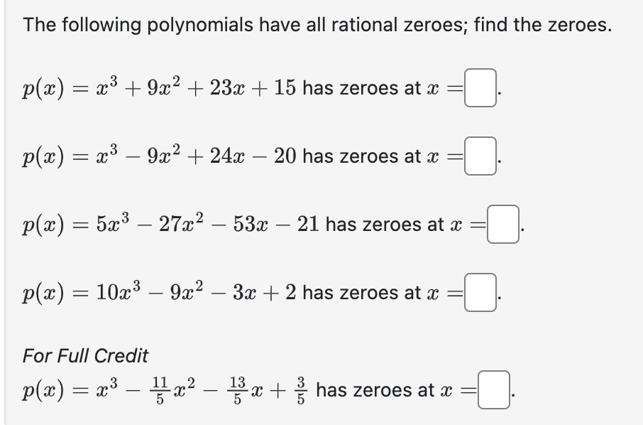 Solved The following polynomials have all rational zeroes; | Chegg.com