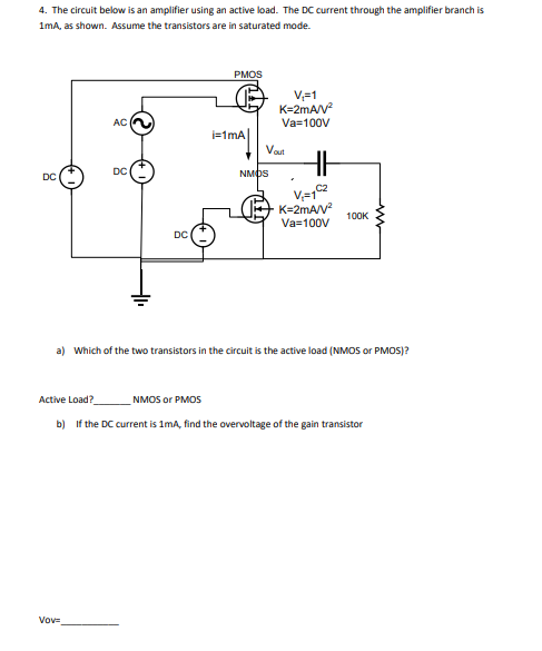 Solved 4. The circuit below is an amplifier using an active | Chegg.com