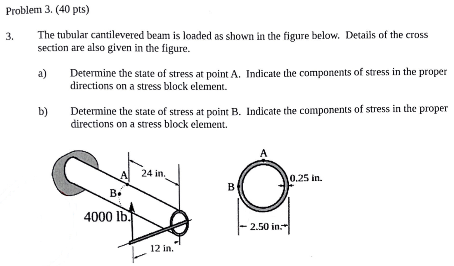 Solved Problem 3. (40 pts)3. The tubular cantilevered beam | Chegg.com
