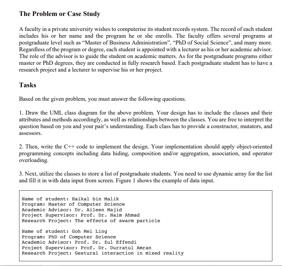 Solved The Problem or Case Study A faculty in a private | Chegg.com