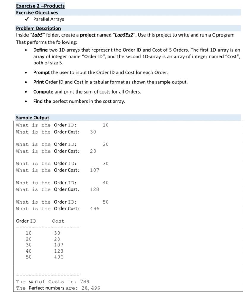 Solved Exercise Objectives Parallel Arrays . Problem | Chegg.com