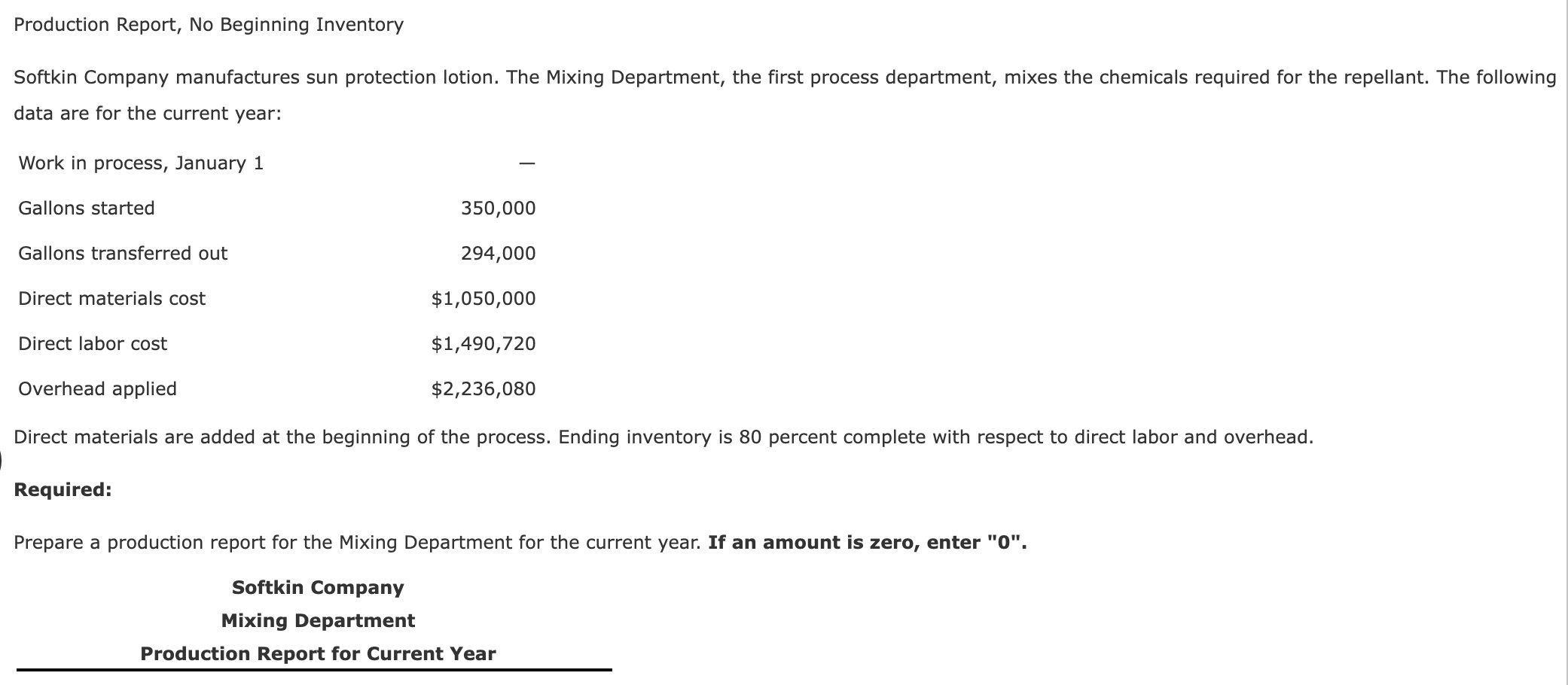 Solved Production Report, No Beginning Inventory Softkin | Chegg.com