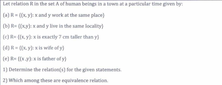 Solved Let relation R ﻿in the set A ﻿of human beings in a | Chegg.com