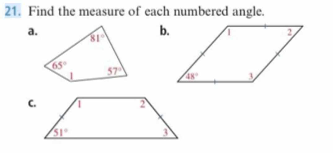 Solved Find the measure of each numbered angle.a.b.c. | Chegg.com