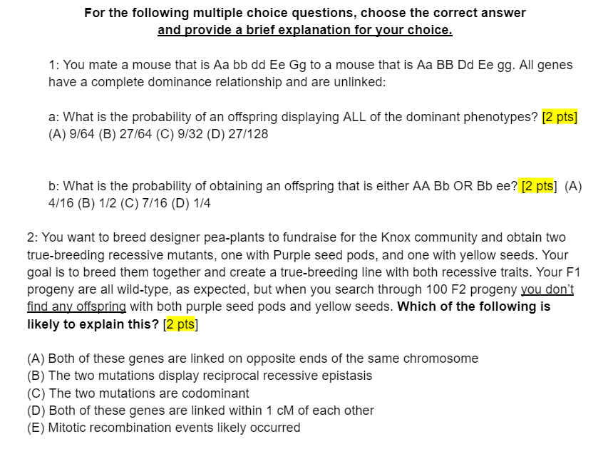 Solved This is a genetics question. It is multiple choice, | Chegg.com
