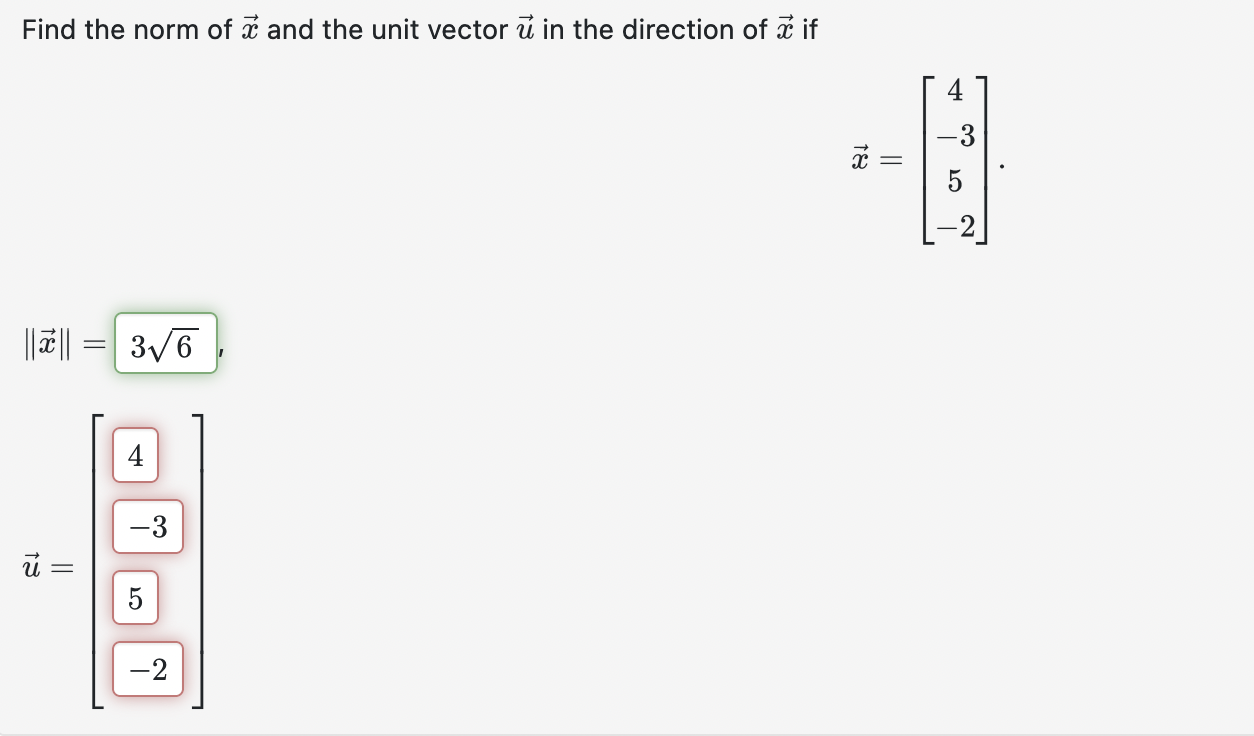 Solved Find the norm of x and the unit vector u in the | Chegg.com