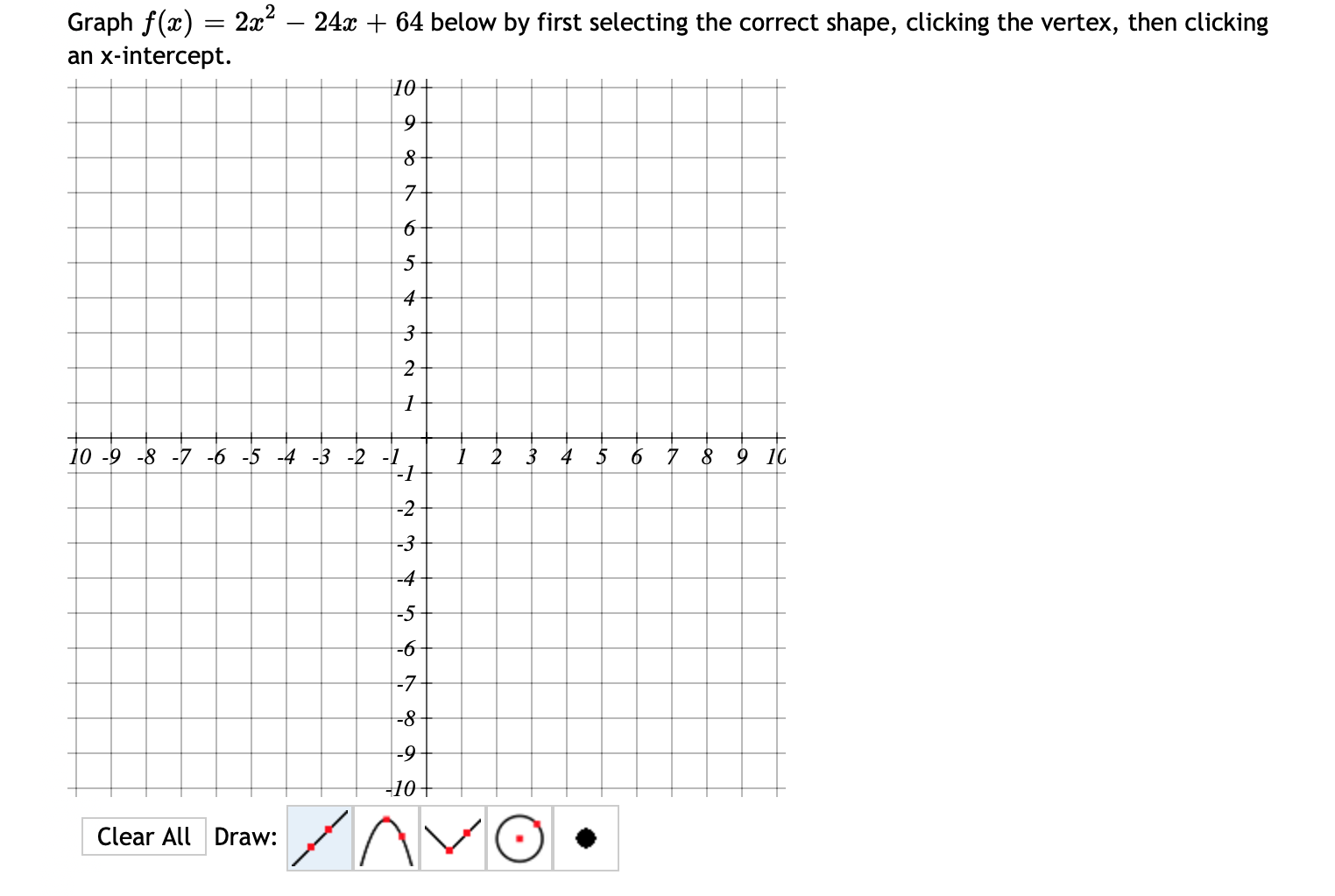 Solved = Graph f(x) = 2x2 – 24x + 64 below by first | Chegg.com