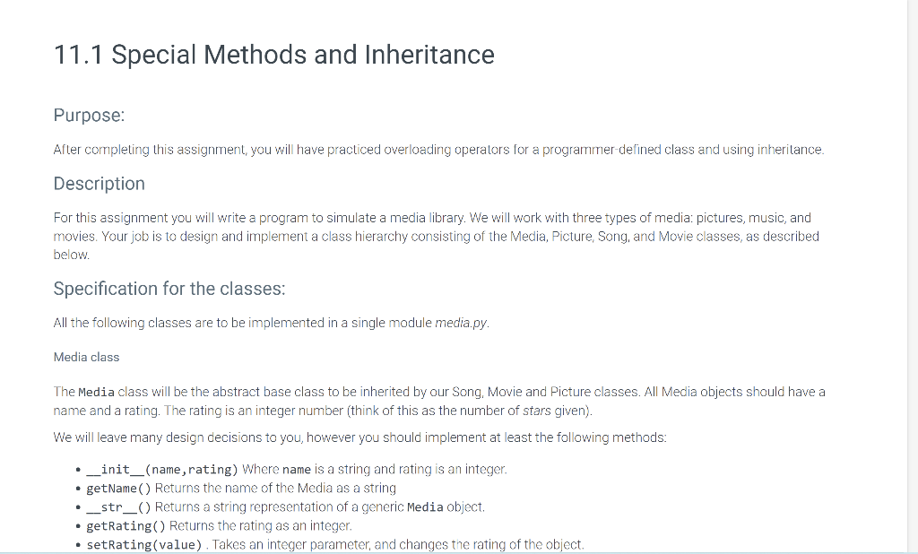 Solved 11.1 Special Methods and Inheritance Purpose: After | Chegg.com