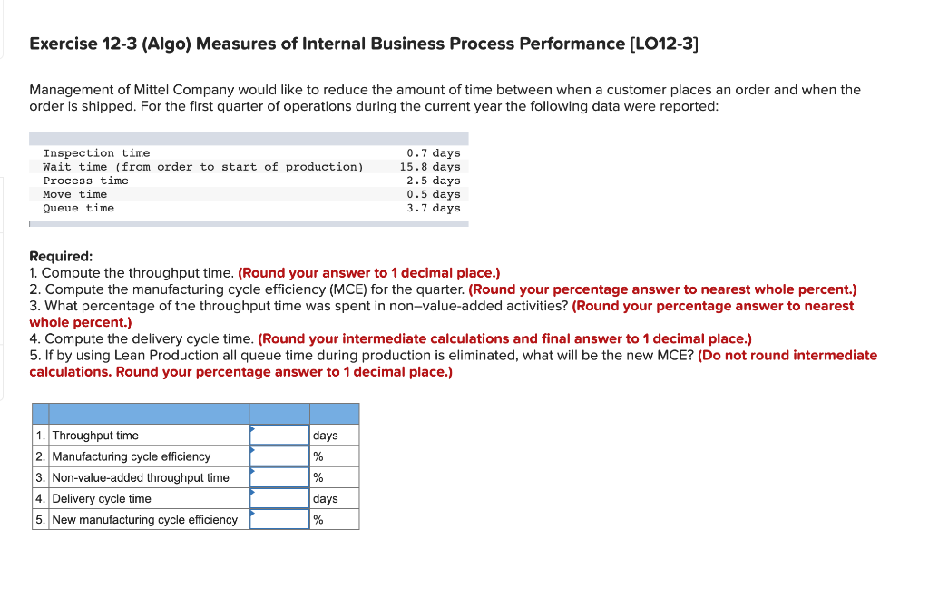 Solved Problem 11-19 (Algo) Comparison of Performance Using | Chegg.com