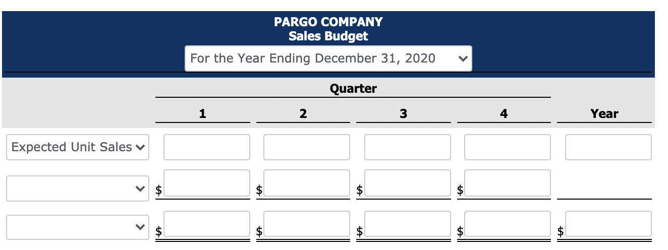 Solved Pargo Company is preparing its master budget for | Chegg.com