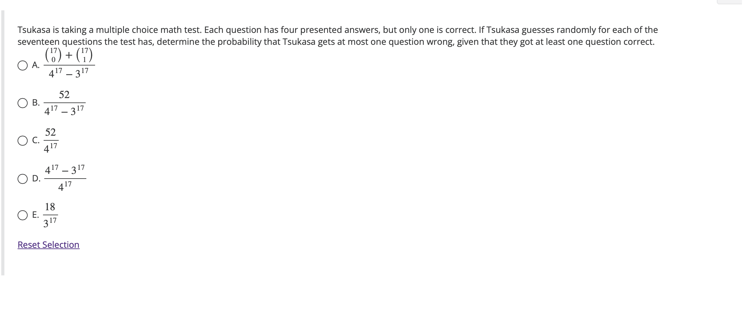 Solved Tsukasa is taking a multiple choice math test. Each | Chegg.com