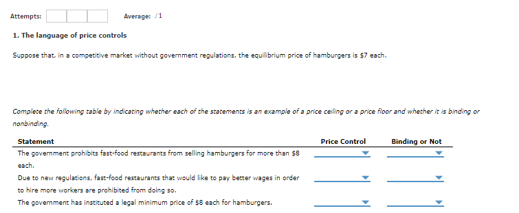 Solved Attempts: Average: /1 1. The language of price | Chegg.com