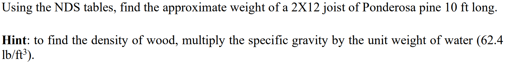 Solved Using the NDS tables, find the approximate weight of | Chegg.com