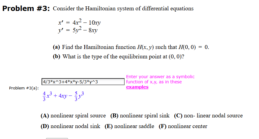 Solved Problem #3: Consider the Hamiltonian system of | Chegg.com