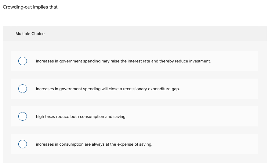 Solved Crowding-out implies that: Multiple Choice increases | Chegg.com