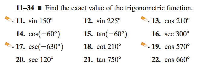 Solved 11–34 - Find the exact value of the trigonometric | Chegg.com