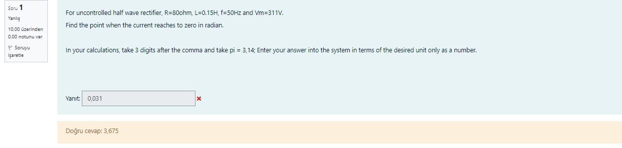 Solved For uncontrolled half wave rectifier, | Chegg.com
