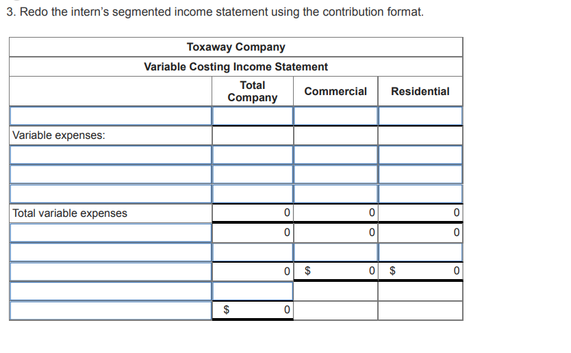Solved 3. Redo the intern's segmented income statement using | Chegg.com