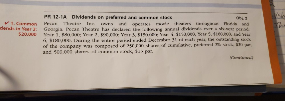 Solved PR 12-1A Dividends on preferred and common stock slo | Chegg.com