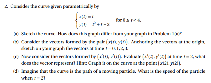 Solved 2. Consider the curve given parametrically by X(t) = | Chegg.com