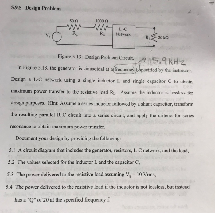 Solved 5.9.5 Design Problem 50Ω Rg Rs Network Figure 5.13: | Chegg.com