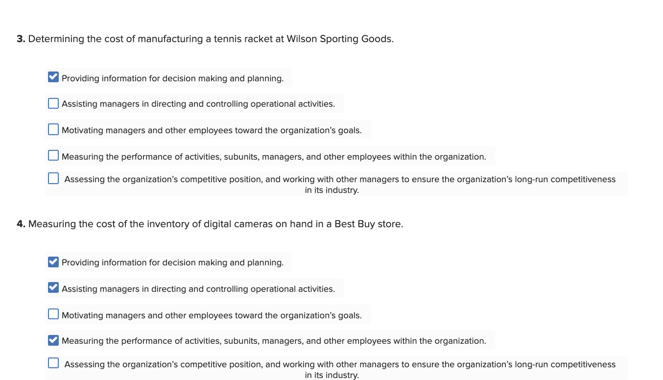 Solved For each of the following activities, indicate which | Chegg.com