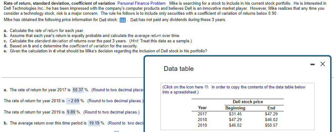 Solved Rate of return, standard deviation, coefficient of | Chegg.com
