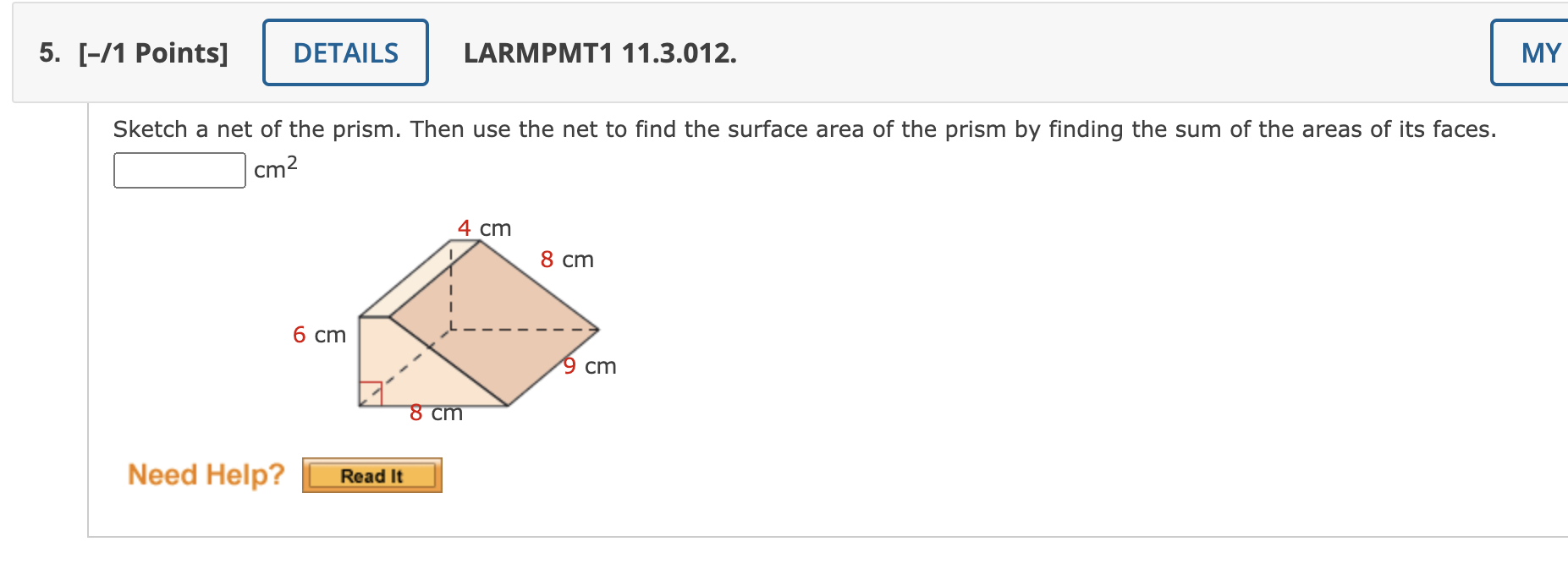 Solved 11 Points] LARMPMT1 11.3.012. Sketch a net of the | Chegg.com