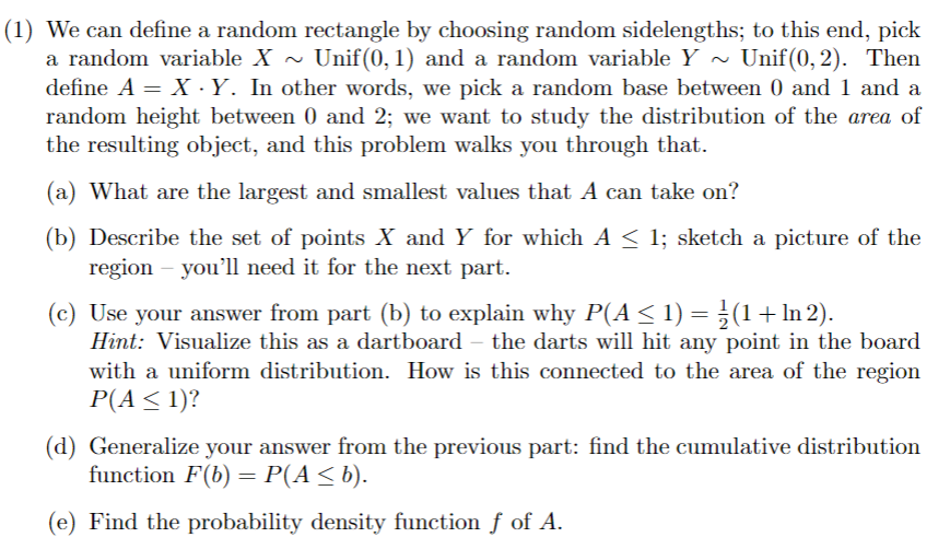Solved 1) We can define a random rectangle by choosing | Chegg.com