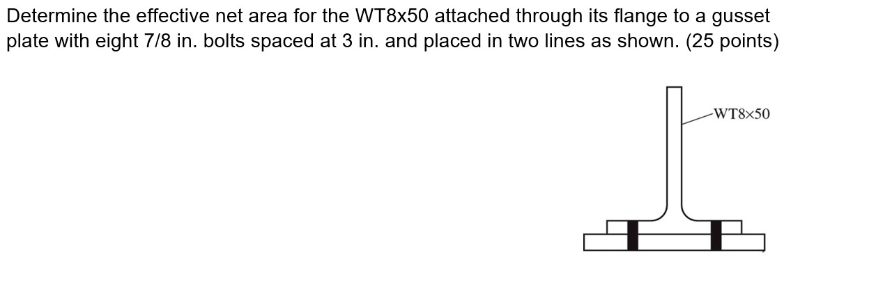 Solved Determine the effective net area for the WT8x50 | Chegg.com