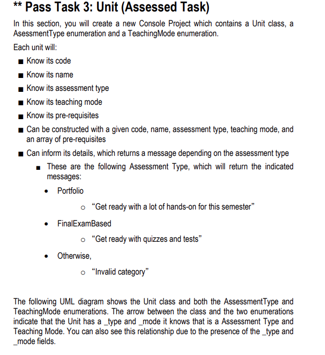 Solved ** Pass Task 3: Unit (Assessed Task) In this section, | Chegg.com