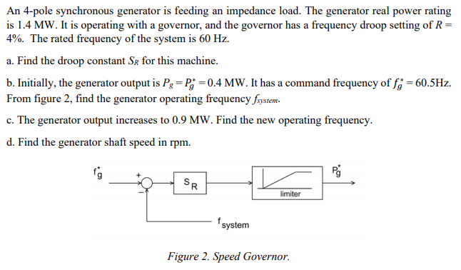 Solved An 4-pole synchronous generator is feeding an | Chegg.com