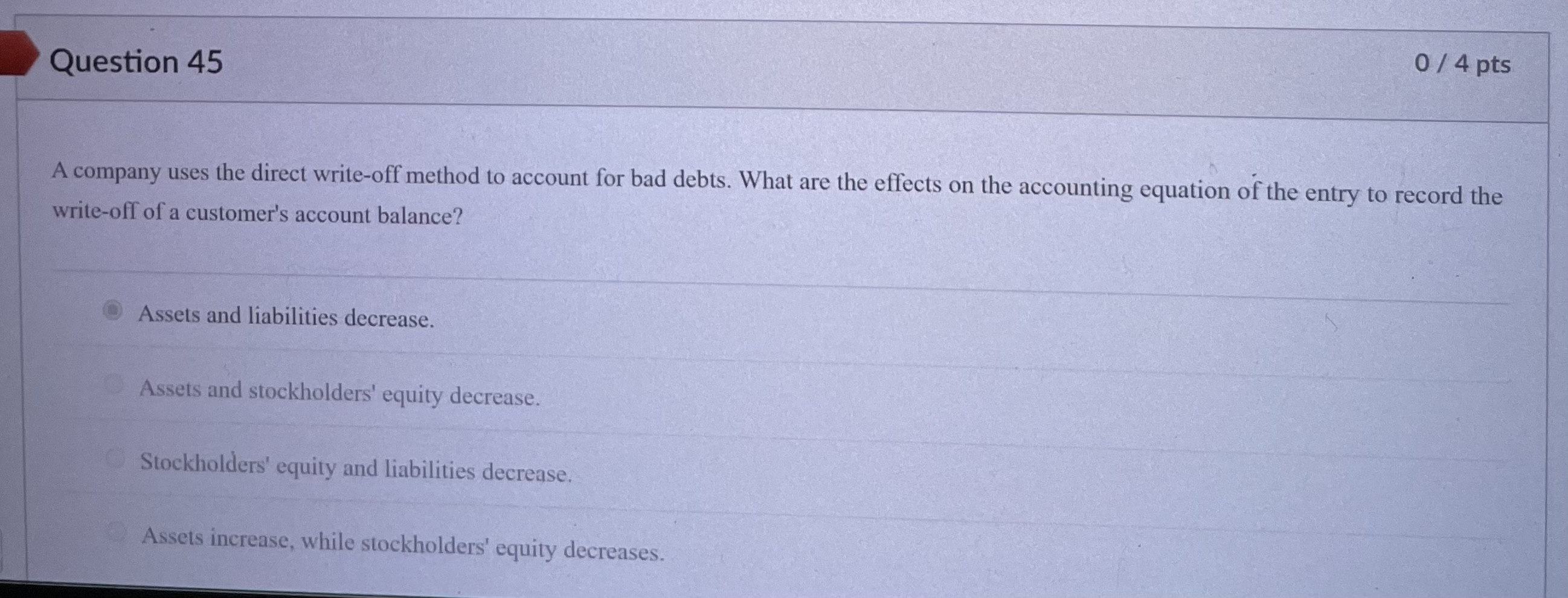 Solved Question 45A company uses the direct write-off method | Chegg.com
