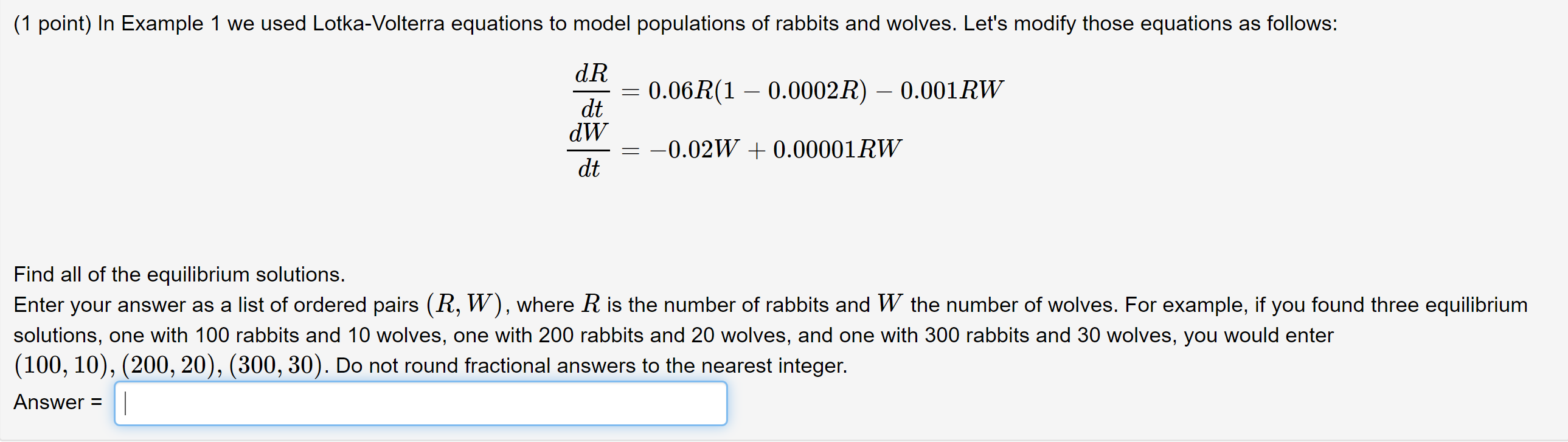Solved (1 point) In Example 1 we used Lotka-Volterra | Chegg.com