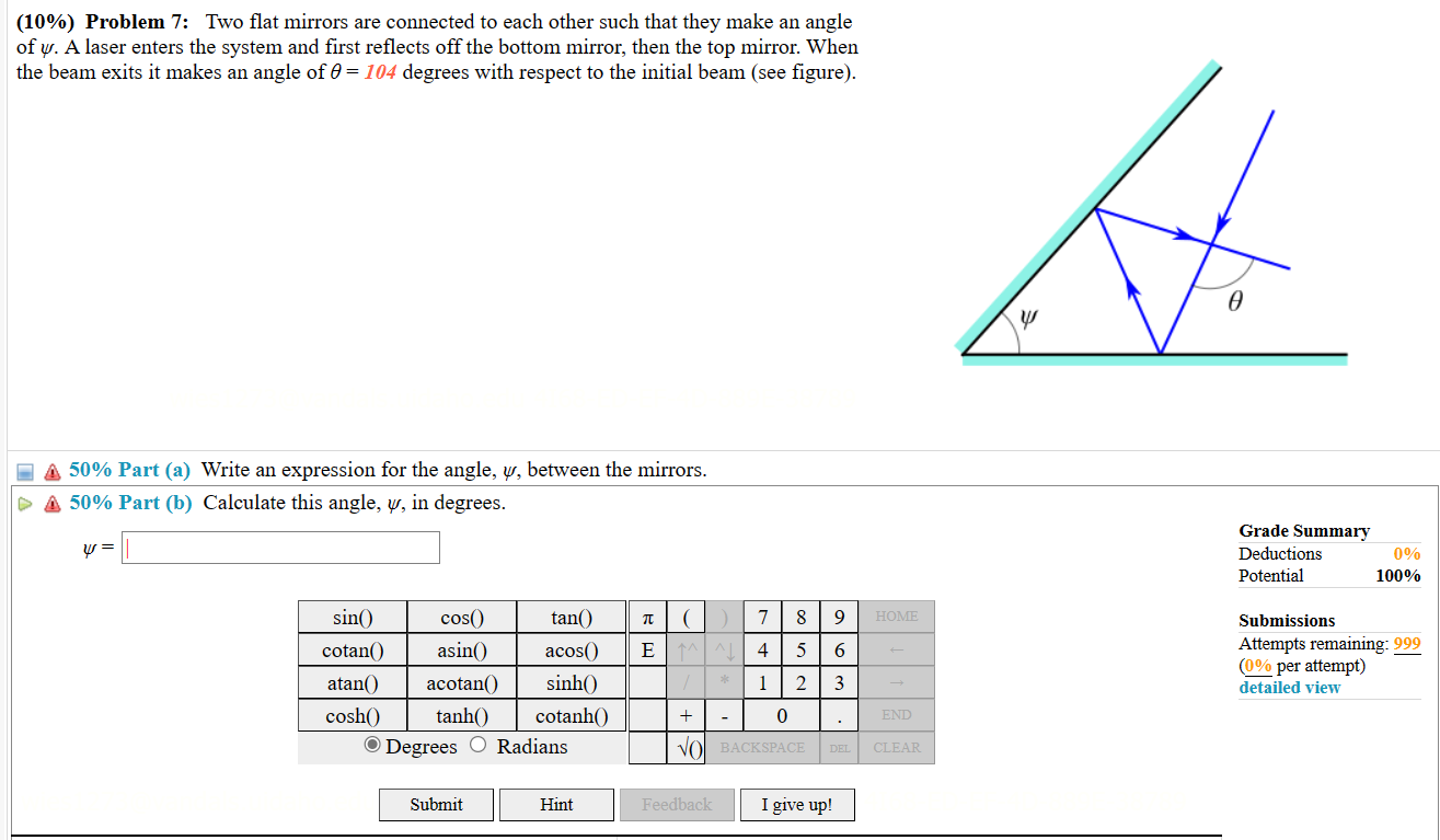 Solved (10\%) Problem 7: Two flat mirrors are connected to | Chegg.com