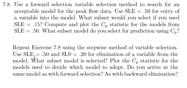 7.8. Use a forward selection variable selection | Chegg.com