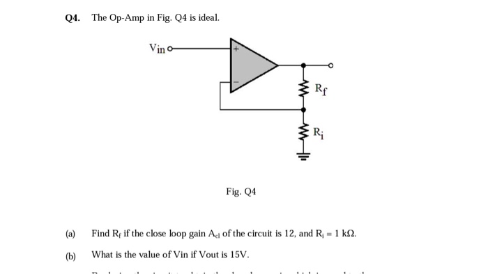 Solved Q4. The Op-Amp in Fig. Q4 is ideal. in Rf Ri Fig. Q4 | Chegg.com