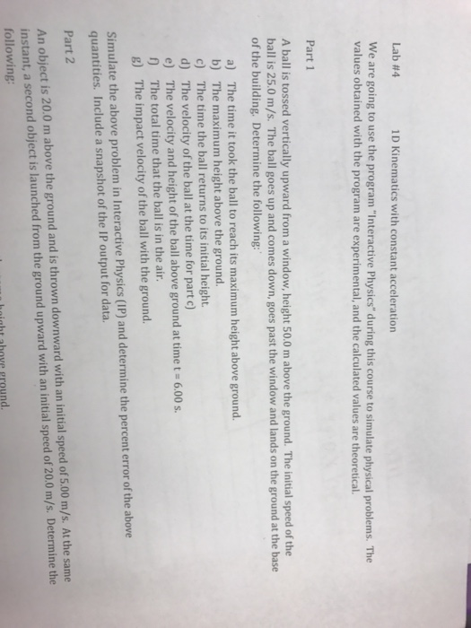 Solved Lab #4 1D Kinematics with constant acceleration We | Chegg.com