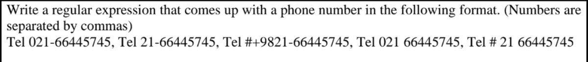 Solved Write a regular expression that comes up with a phone | Chegg.com