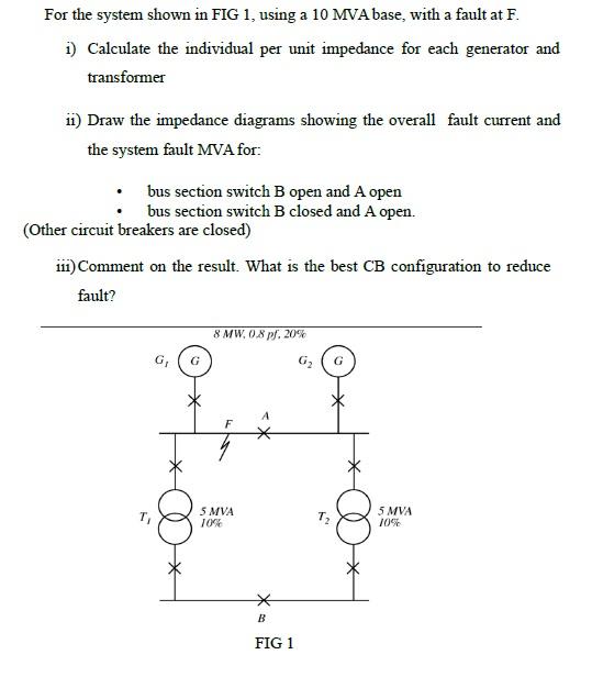 Solved For the system shown in FIG 1, using a 10 MVA base, | Chegg.com