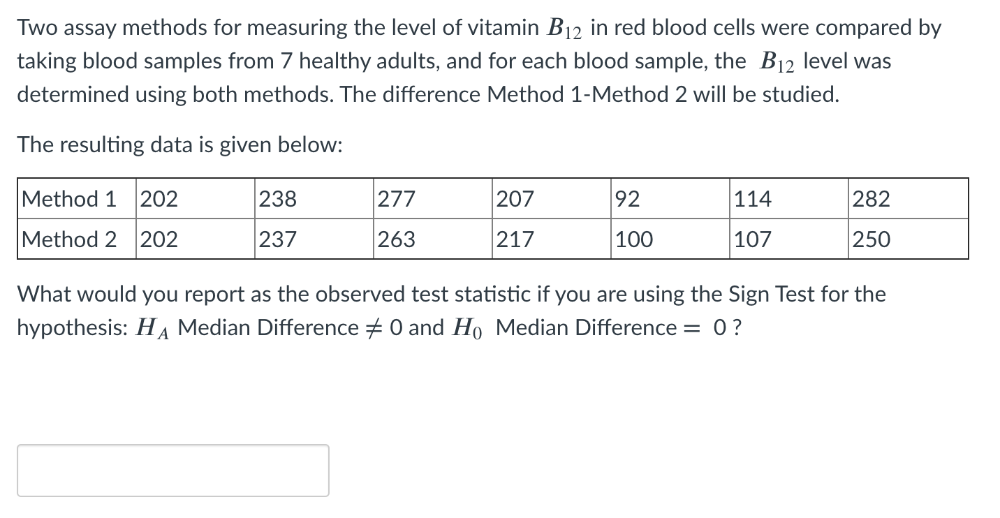 Solved Two assay methods for measuring the level of vitamin | Chegg.com