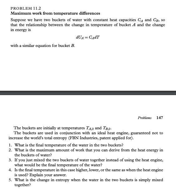 Solved PROBLEM 11.2 Maximum work from temperature | Chegg.com