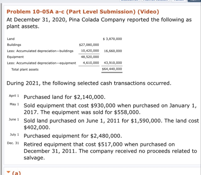 Problem 10-05A a-c (Part Level Submission) (Video) At | Chegg.com