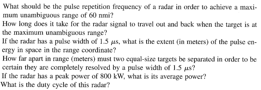 Solved What should be the pulse repetition frequency of a | Chegg.com
