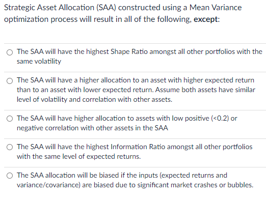 Solved Strategic Asset Allocation (SAA) constructed using a | Chegg.com