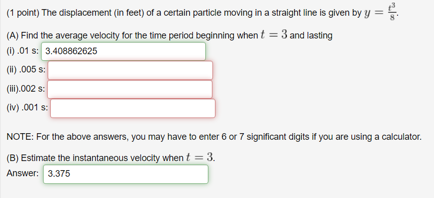 Solved (1 point) The displacement (in feet) of a certain | Chegg.com