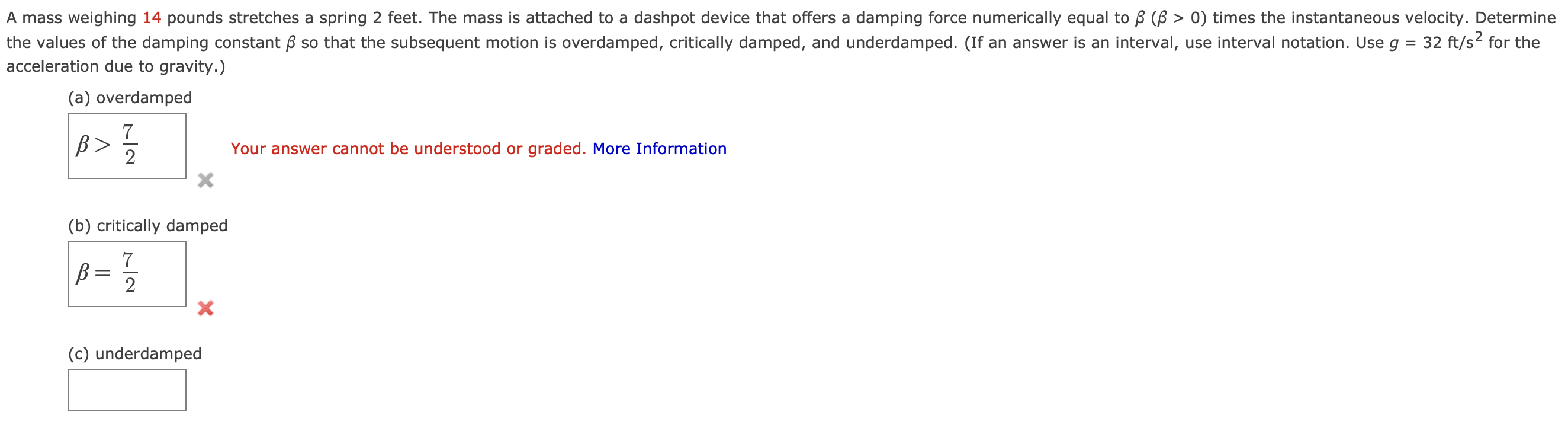 Solved acceleration due to gravity.) (a) overdamped β>27 | Chegg.com