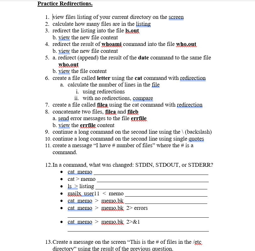 Solved Practice Redirections. 1. view files listing of your | Chegg.com
