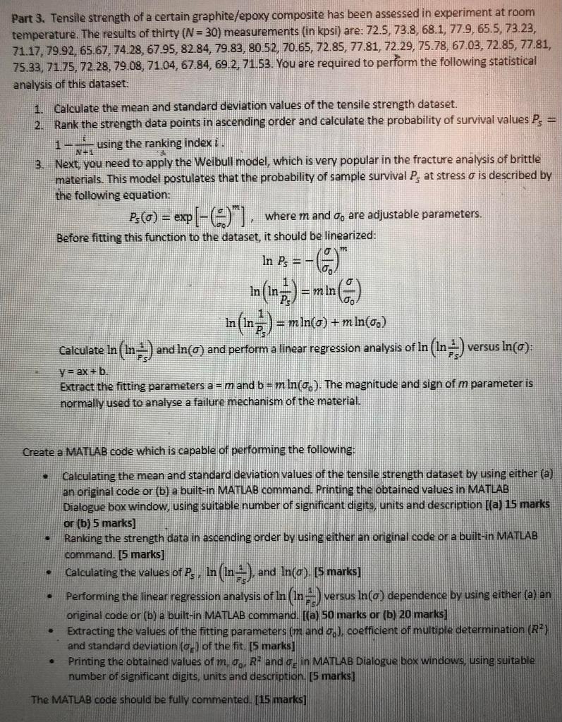 Solved Part 3. Tensile strength of a certain graphite/epoxy | Chegg.com